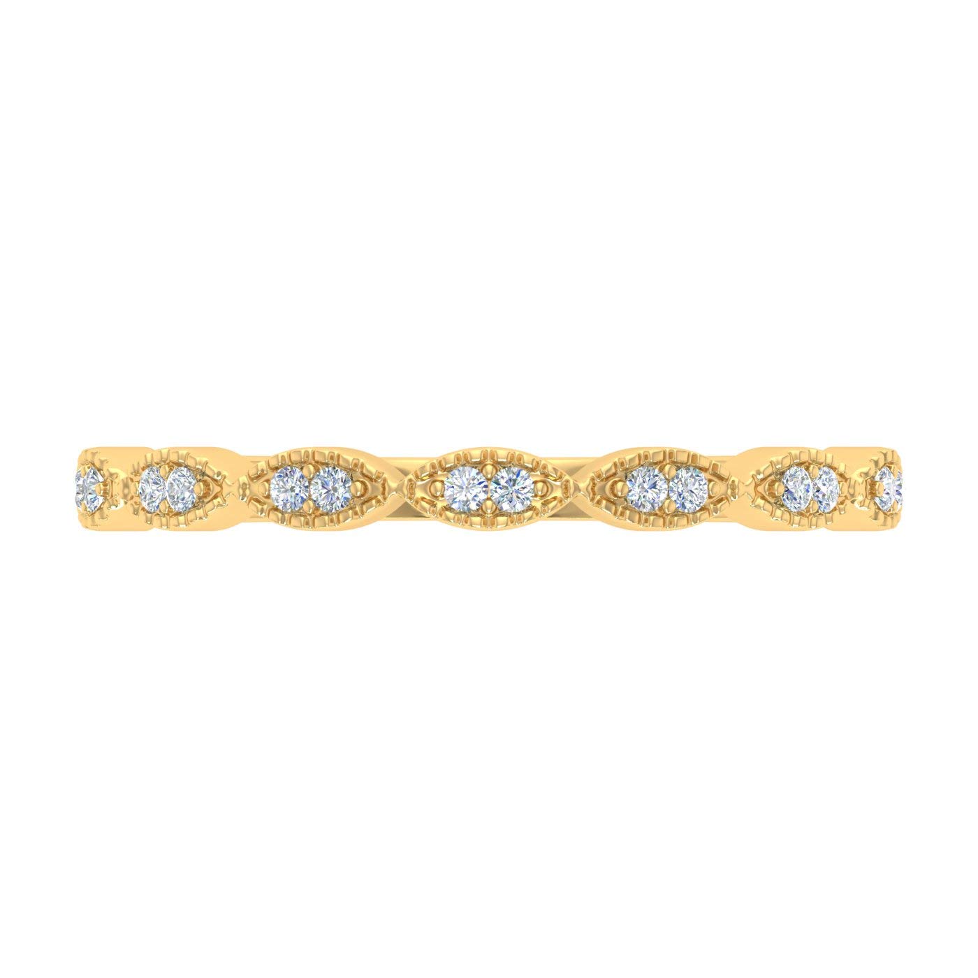 FINEROCK 1/10 Carat (ctw) 14K Yellow Gold Diamond Ladies Swirl Stackable Anniversary Ring (Ring Size 7) (I1-I2 Clarity)
