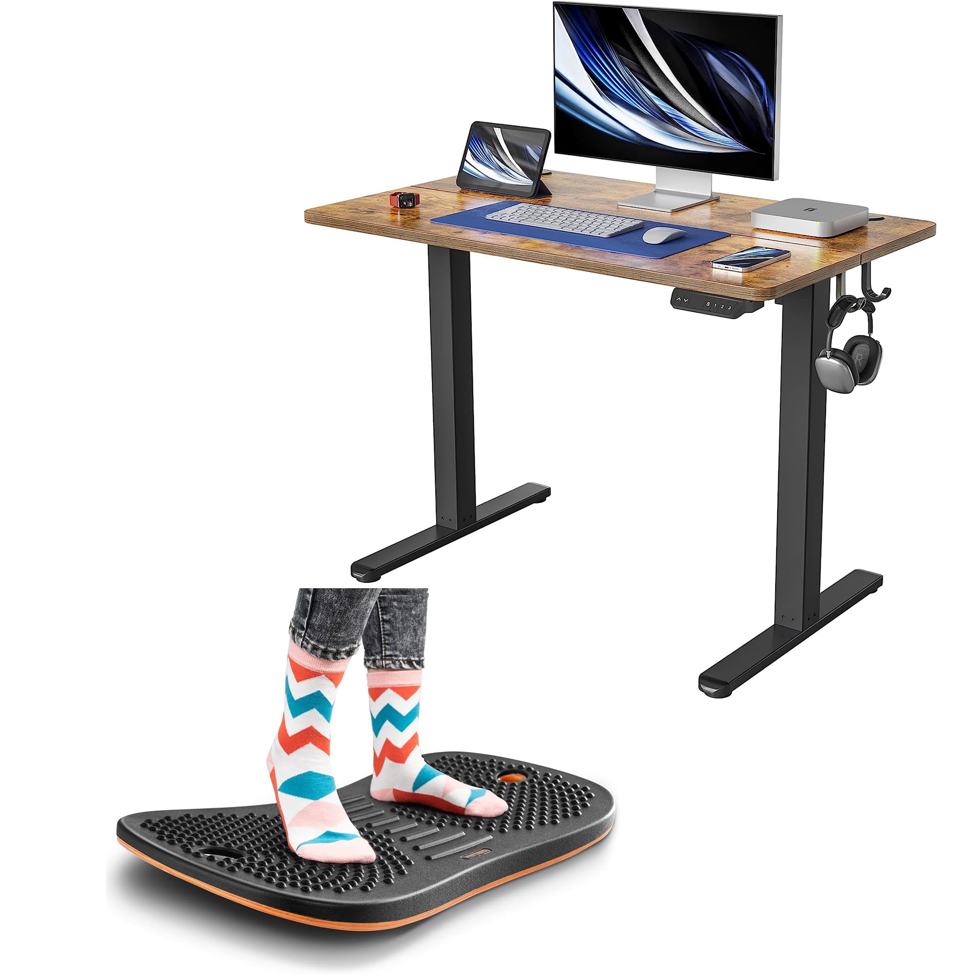 FEZIBO 40 * 24 Inches Height Adjustable Desk with Anti Fatigue Mat