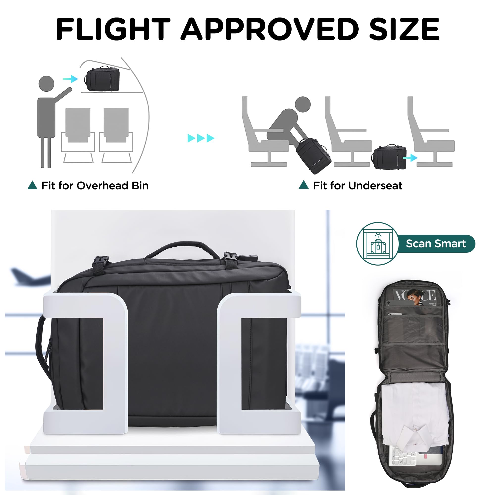 Ewaise 17inch Laptop Backpack, Black Travel Backpack with USB Charging Port, Large Casual Daypack, Flight Approved Travel Backpack, Waterproof Luggage Backpack for Women&Men