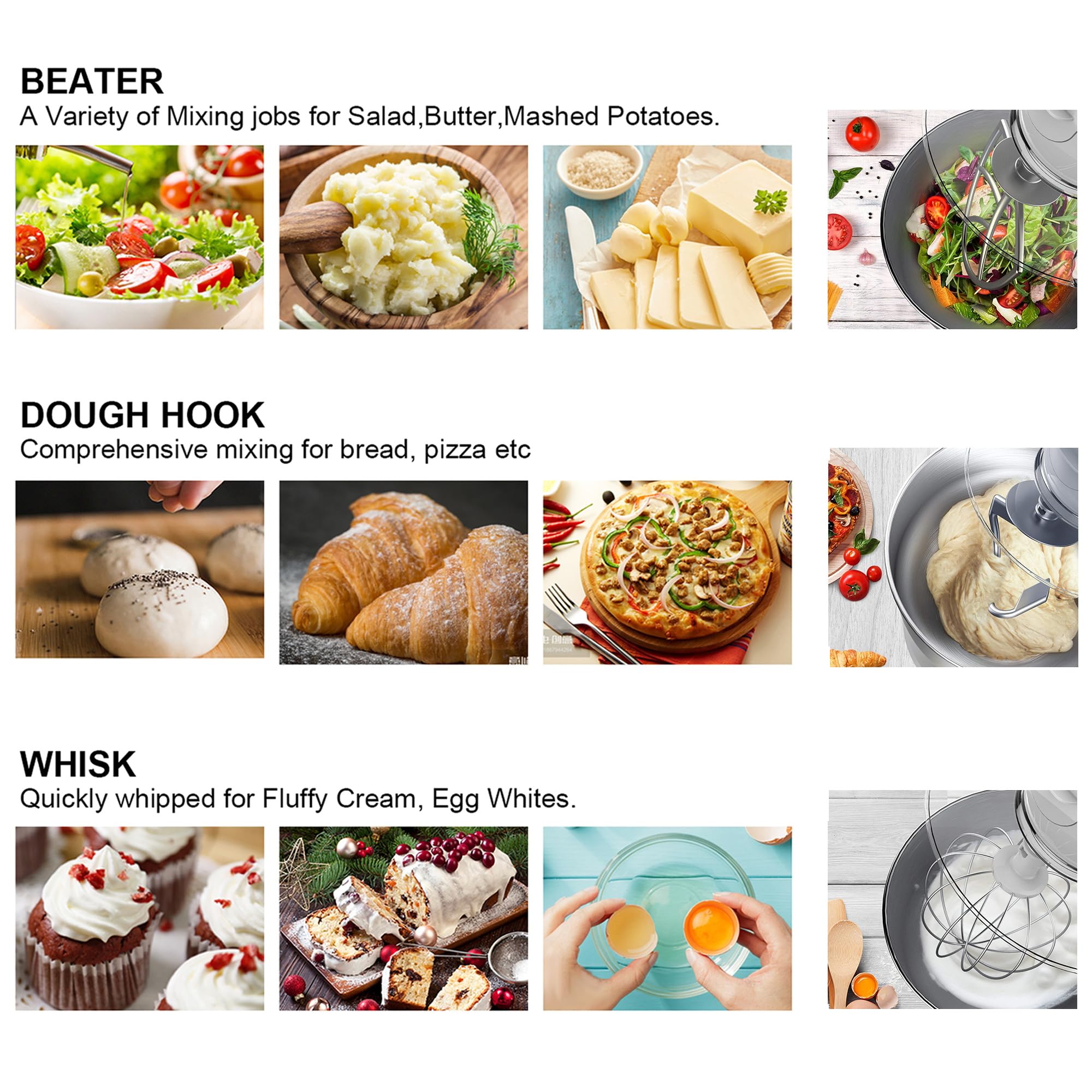 Electric Stand Mixer, 9.5 QT LCD Display Electric Food Mixer, Portable Tilt-Head Kitchen Mixer with Flat Beater, Dough Hook, Whisk for Baking