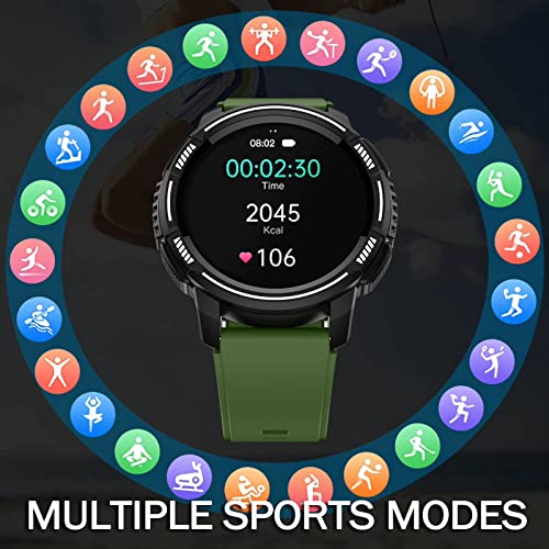 Military Smart Watch Fitness Tracker Sports Modes Long Battery Life Message Reminder Pedometer Counter IP68 Waterproof Smartwatch for Android iOS
