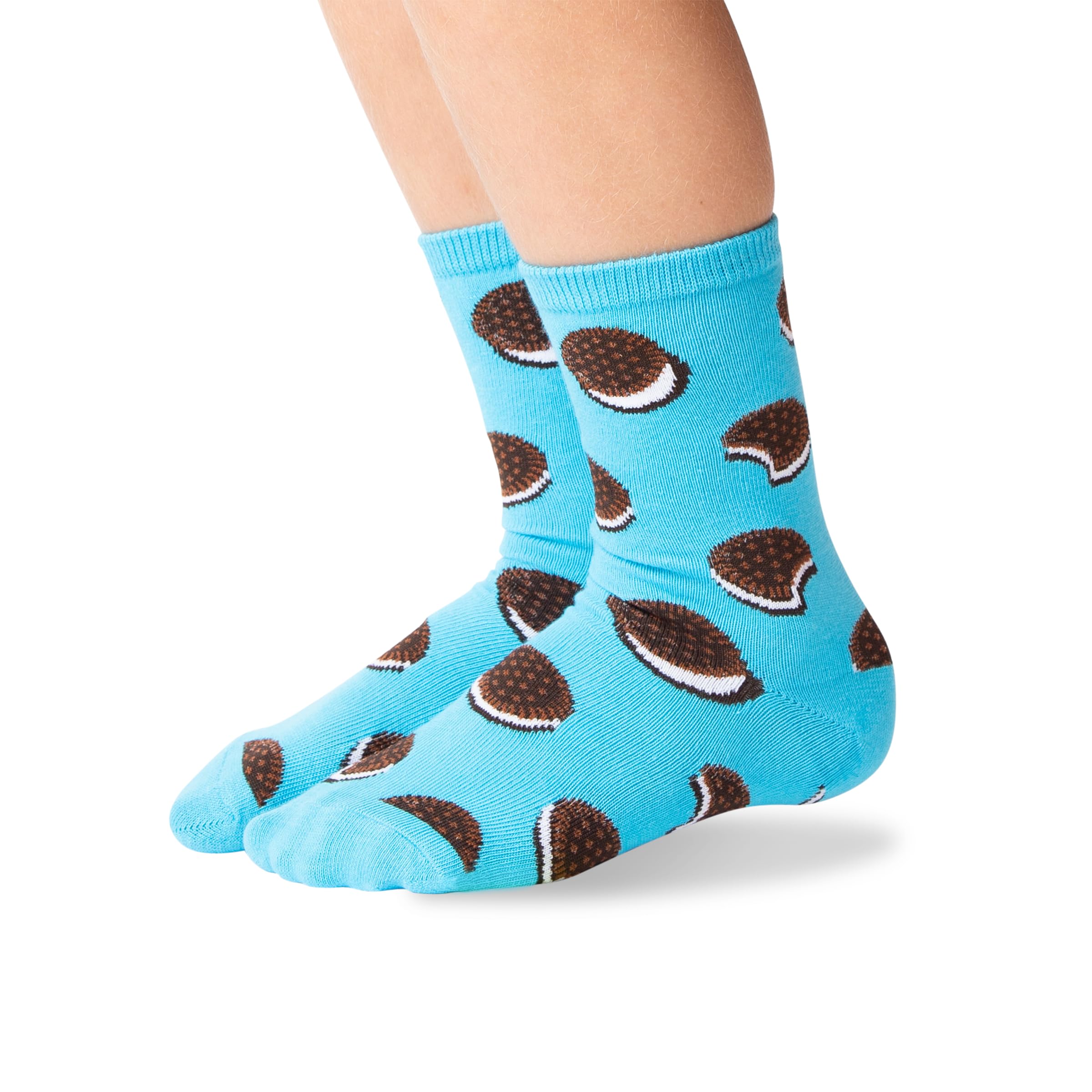 Hot Sox Kids' Big Fun Food & Drink Crew Socks-1 Pair Pack-Cool & Cute Boys & Girls Gifts, Sandwich Cookie (Sky Blue), Large-X-Large