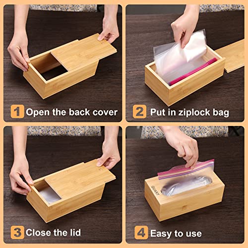 Urvoix Ziplock Bag Storage Organizer, 4 Pcs Baggie Organizer, Bamboo Ziplock Bag Organizer for Drawer Kitchen Compatible with Gallon, Quart, Snack & Sandwich Variety Size Bags
