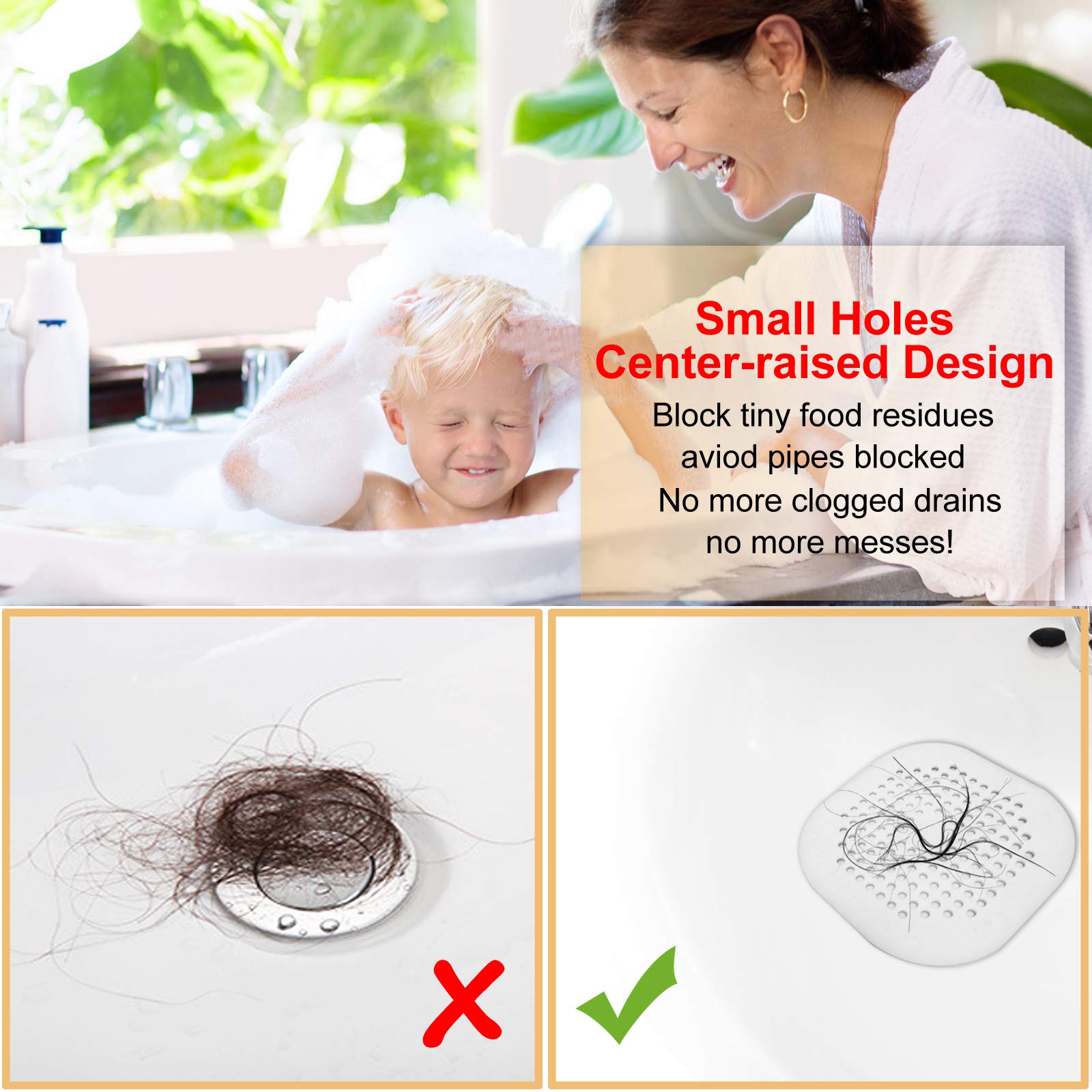Hair Catcher,Square Drain Cover for Shower Silicone Hair Stopper with Suction Cup,Easy to Install Suit for Bathroom,Bathtub,Kitchen 2 PackGrey