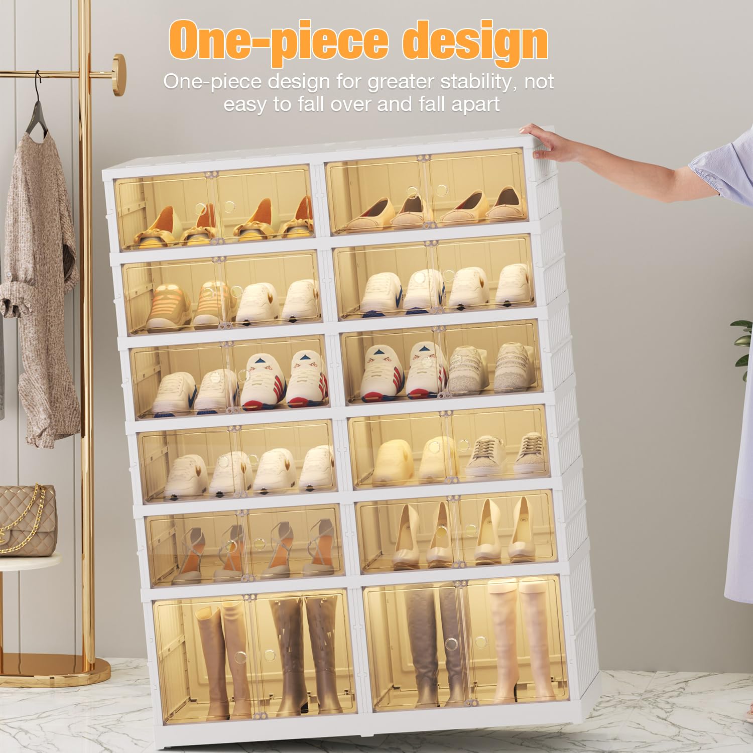 Tokokimo 6-Tier Foldable Shoe Rack, 24 Pairs Shoe Storage, Portable Shoe Rack Organizer with Magnetic Clear Door, Fast Easy Assemble Shoe Cabinet