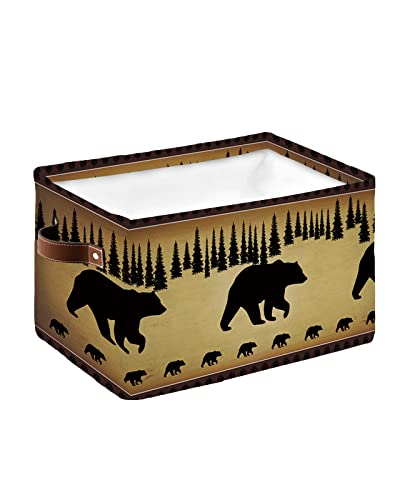 Polar Bear Cube Storage Organizer Bins with Handles,15x11x9.5 Inch Collapsible Canvas Cloth Fabric Storage Basket,Forest Vintage Brown Tree Country Farmhouse Books Kids' Toys Bin Boxes for Shelves