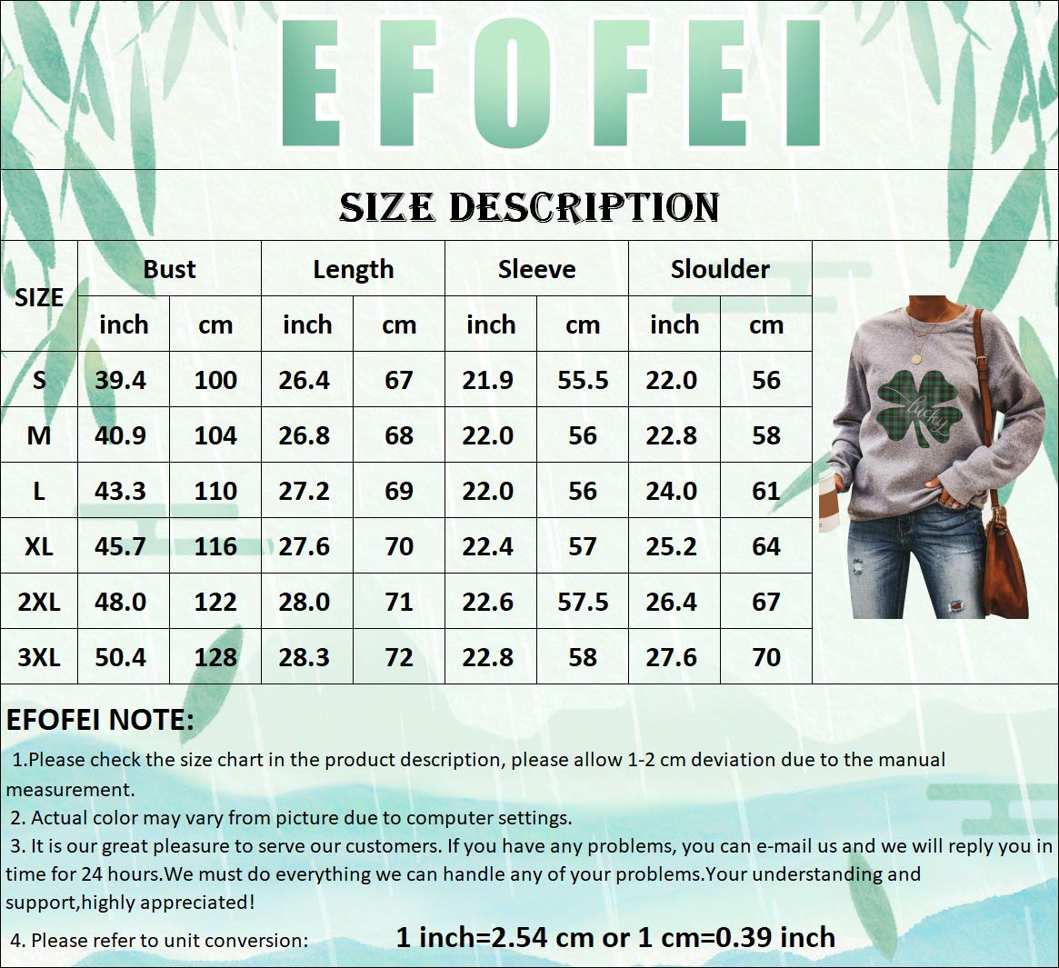 EFOFEI Women's Clover Leaf Sweatshirts Graphic Funny Long Sleeve St Patricks Day Sweater Grey Tree 2XL