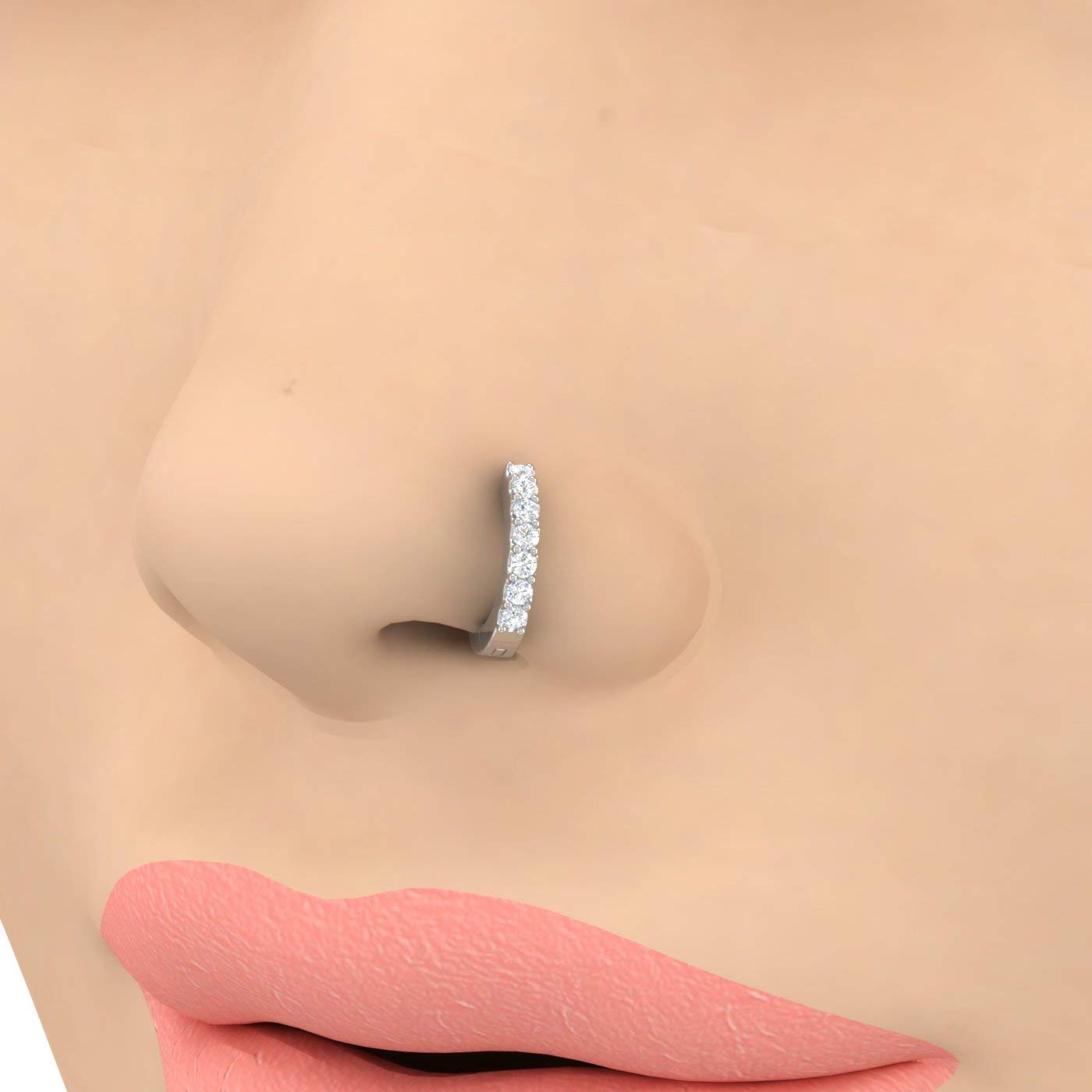 FINEROCK 0.13 Carat 7-Stone Diamond Nose Pin in 14K White Gold (I1-I2 Clarity)