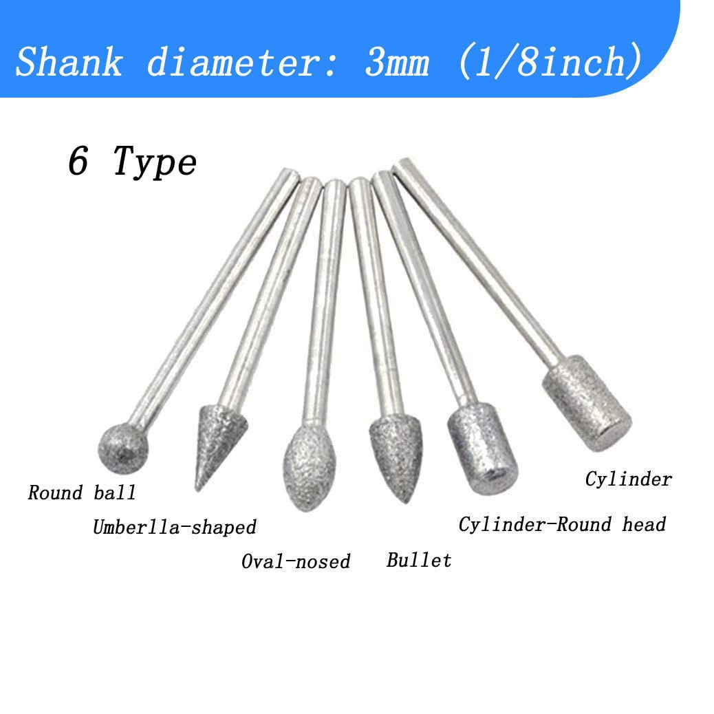 ๐๐ฎ๐จ ๐ค๐ 20 Pcs Diamond Burr Sets, 1/8 Inch Shank Stone Carving Sets Diamond Grinding Bits for Dremel Rotary Tools (120#)