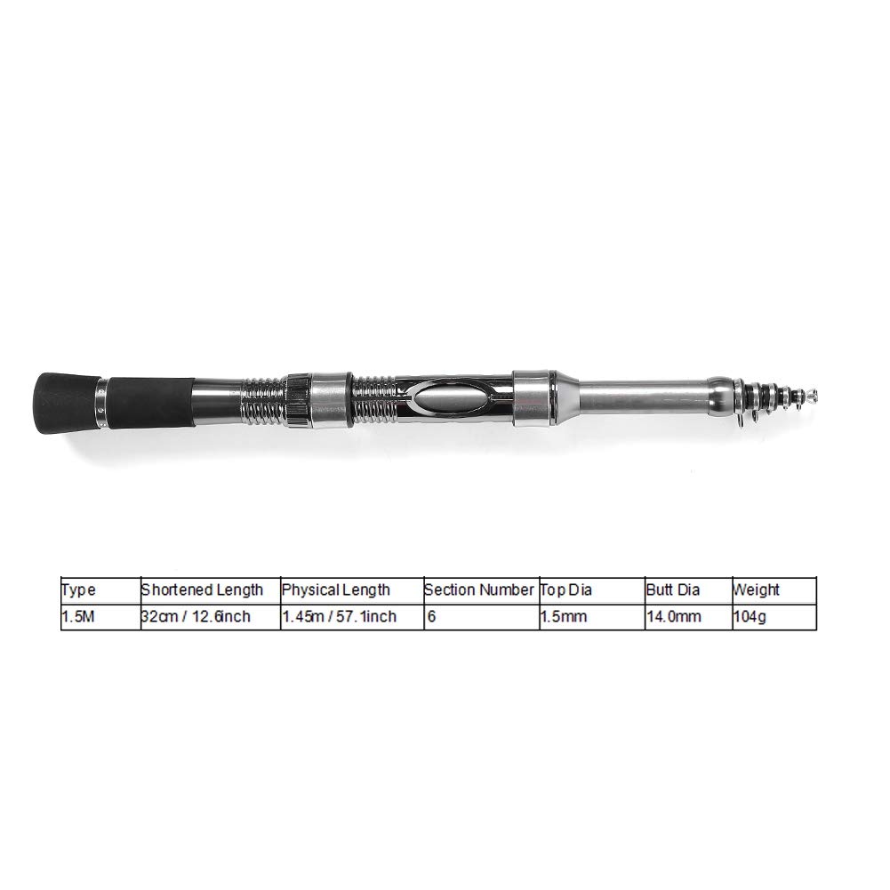 Fishing Rod with Premium Carbon Fiber Material Retractable Spinning Trolling Rod Telescopic Pole Tackle Accessory(150cm)