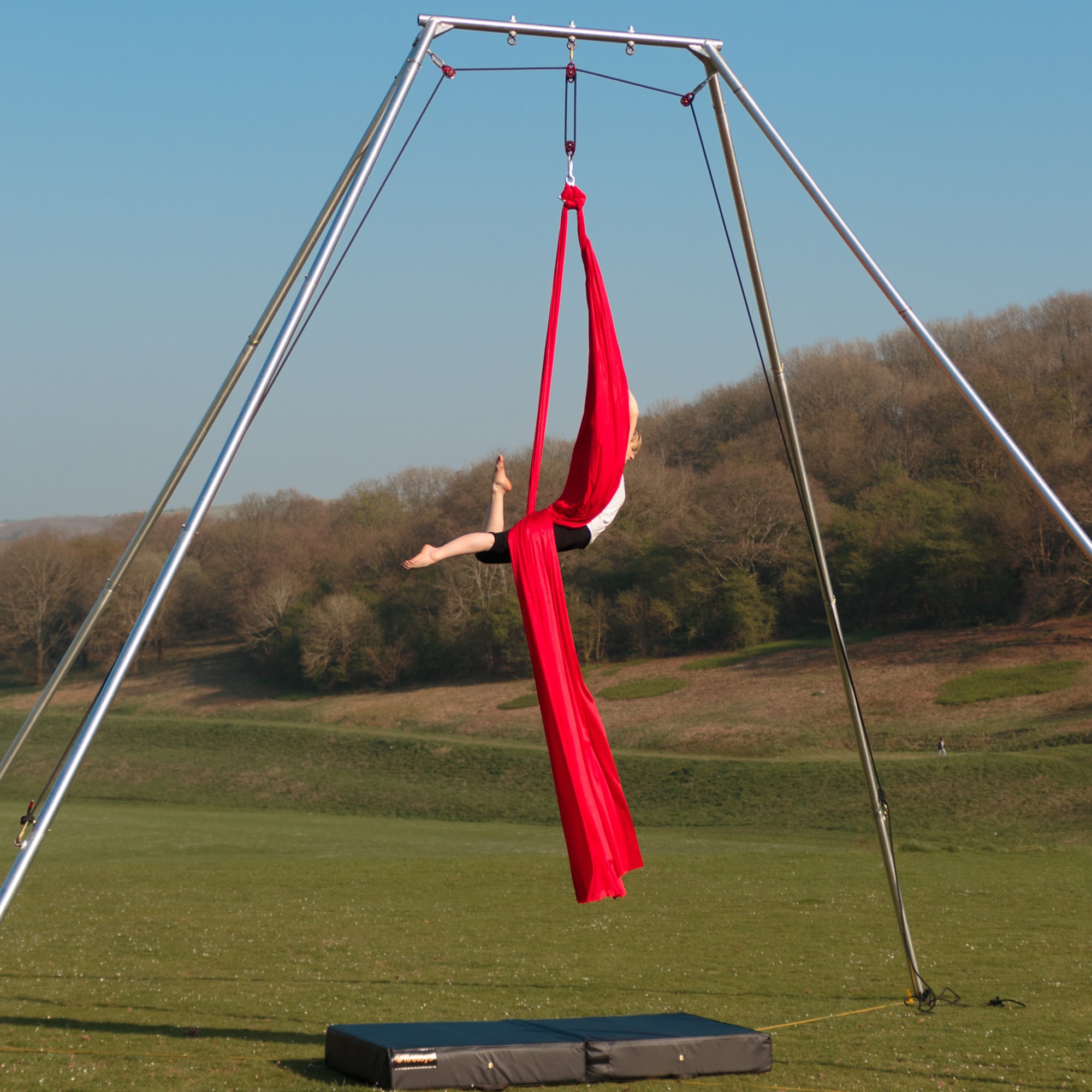 Firetoys Professional Aerial Silks Fabric/Tissues, Medium Stretch Silk WLL 128kg (Red, 12 Metre)
