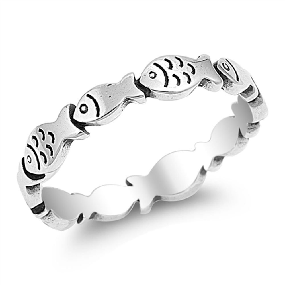 Eternity Cute Little Fish Fashion Ring New .925 Sterling Silver Band Size 8