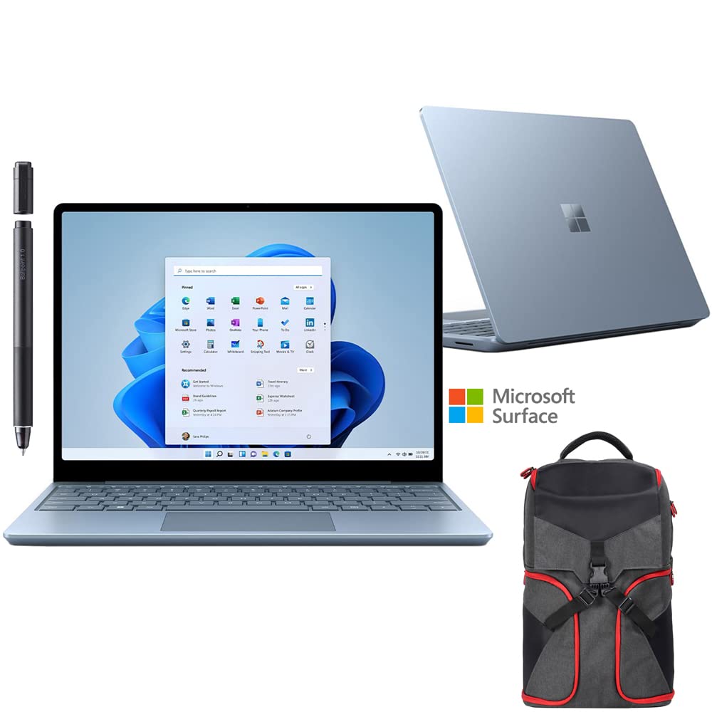 Microsoft 8QC-00037 Surface Laptop Go 2 12.4" Intel i5-1135G7 8GB/128GB Touchscreen, Ice Blue Bundle with Deco Gear Padded 15" - 17" Laptop Gaming Backpack and Wacom Ballpoint Pen
