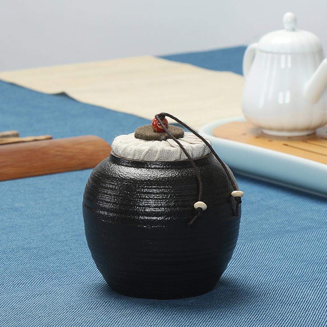 Exquisite Oriental Ceramic Food Storage Jar Canister Food Canisters,Loose Tea Tin/Tea Storage/Tea Caddy/Tea Canister/Coffee Canister/Coffee Jar/Spice Nuts Storage 3.35oz/95g (Black)