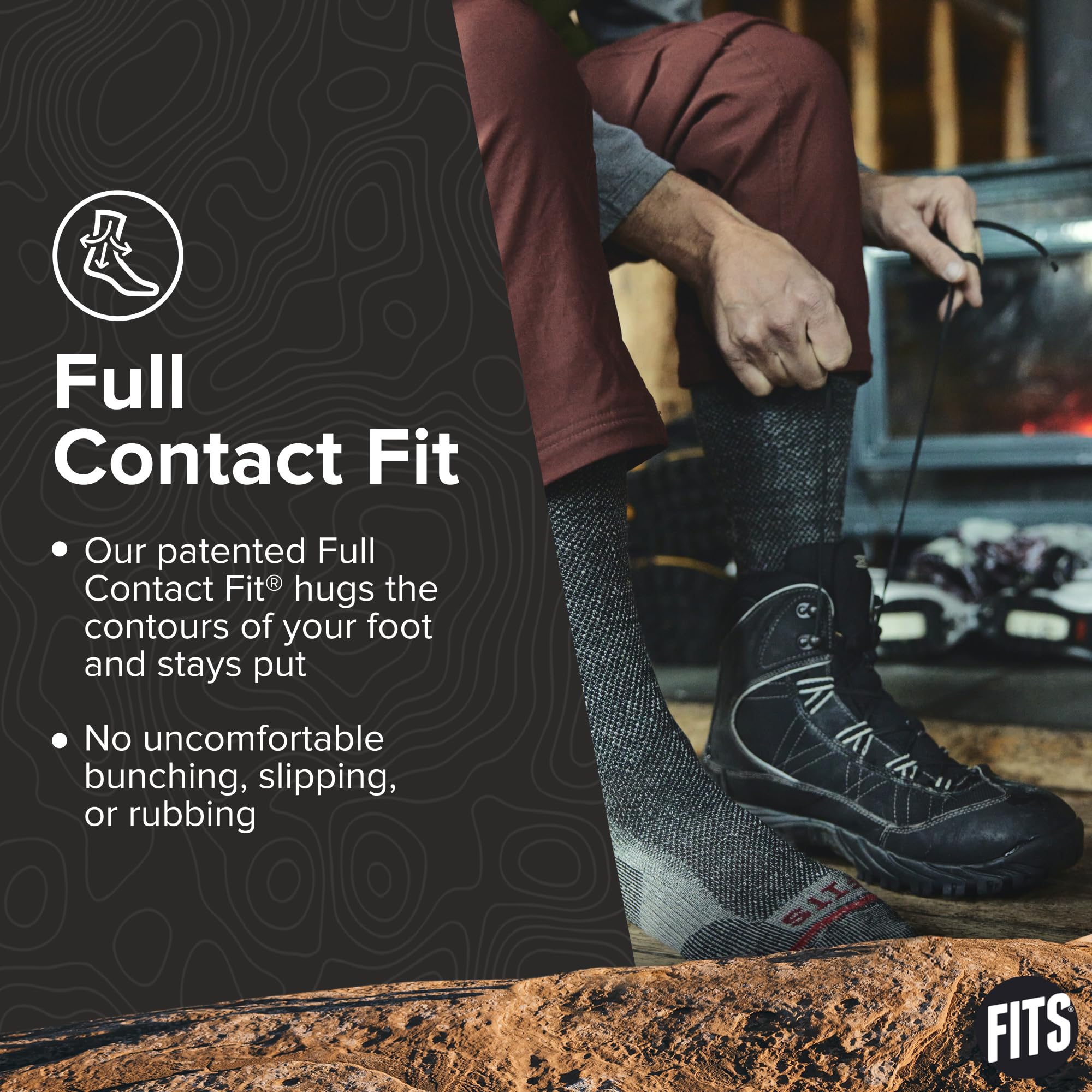 FITS Medium Rugged Crew Sock for Men and Women, Made with Merino Wool, Breathable, Odor Resistant, Smart Cushioned, Light Brown, X-Large