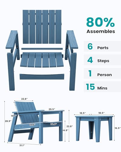 SERWALL Adirondack Chair Set with Side Table, HDPE Patio Bistro Set- Navy Blue