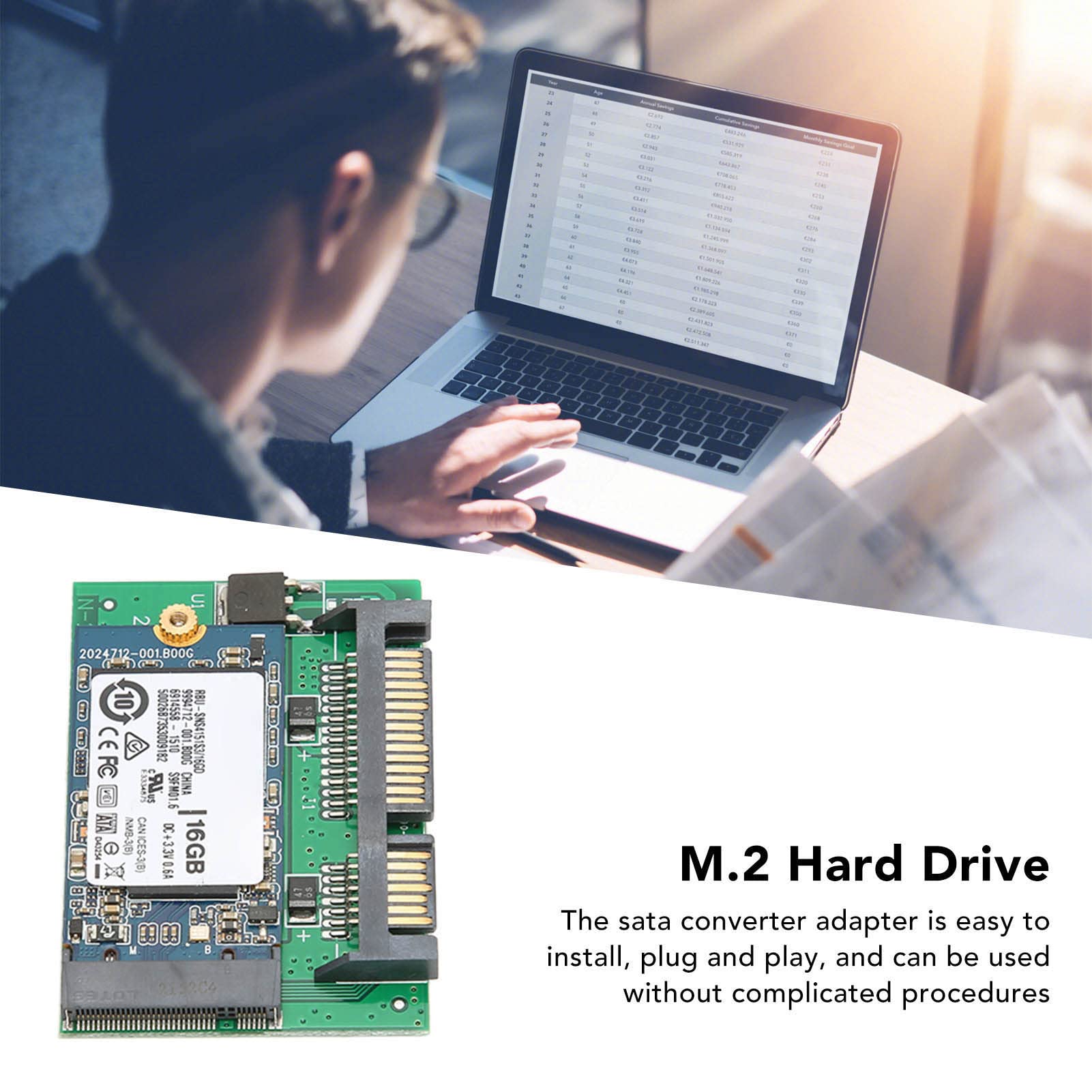 LBEC Adapter M.2 SSD, PCB Stable Reliable M.2 Hard Drive Plug and Play for Home for Office 16GB