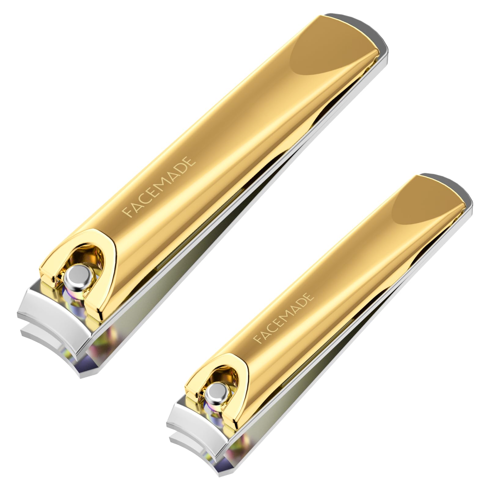 FACEMADE Nail Clippers Set - 2 Pack Premium Sharp Stainless Steel Fingernail & Toenail Clippers with Sturdy Travel Tin Case, Professional Manicure Kit Fingernail Tools for Nail Care (Light Gold)