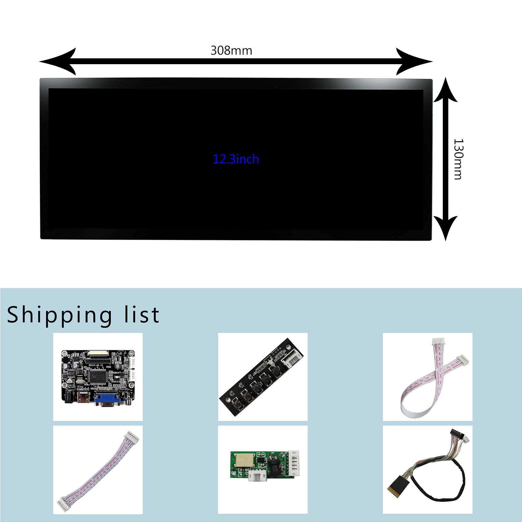 VSDISPLAY 12.3" 12.3 Inch 1920X720 LCD Screen HSD123KPW2-D10 with HD MI VGA AV LCD Controller Board KYV-N5 V3