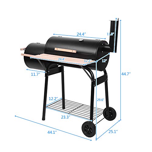 LDQS BBQ Charcoal Grill with Side Fire Box and Offset Smoker, Outdoor Picnic Barbecue Grill, Heat Control, Camping, Patio Backyard Cooking