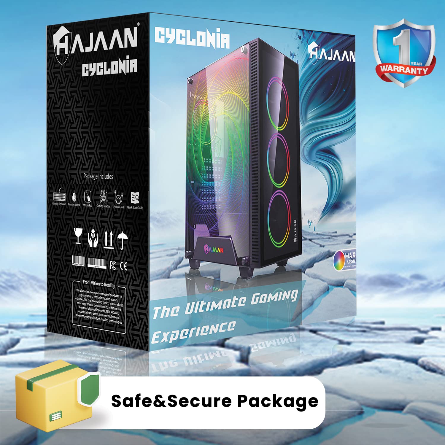HAJAAN Gaming PC CYCLONIA Tower Computer Desktop - AMD Ryzen 7 5700G Processor Up to 4.6GHz - GeForce RTX 3060 12GB GDDR6-32GB DDR4-1TB SSD - Windows 11 Pro - Wi-Fi & VR Ready