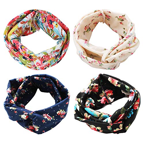 ELACUCOS Headbands for Women Criss Cross Boho Floal Style Head Bands for Women's Hair 4 Pack