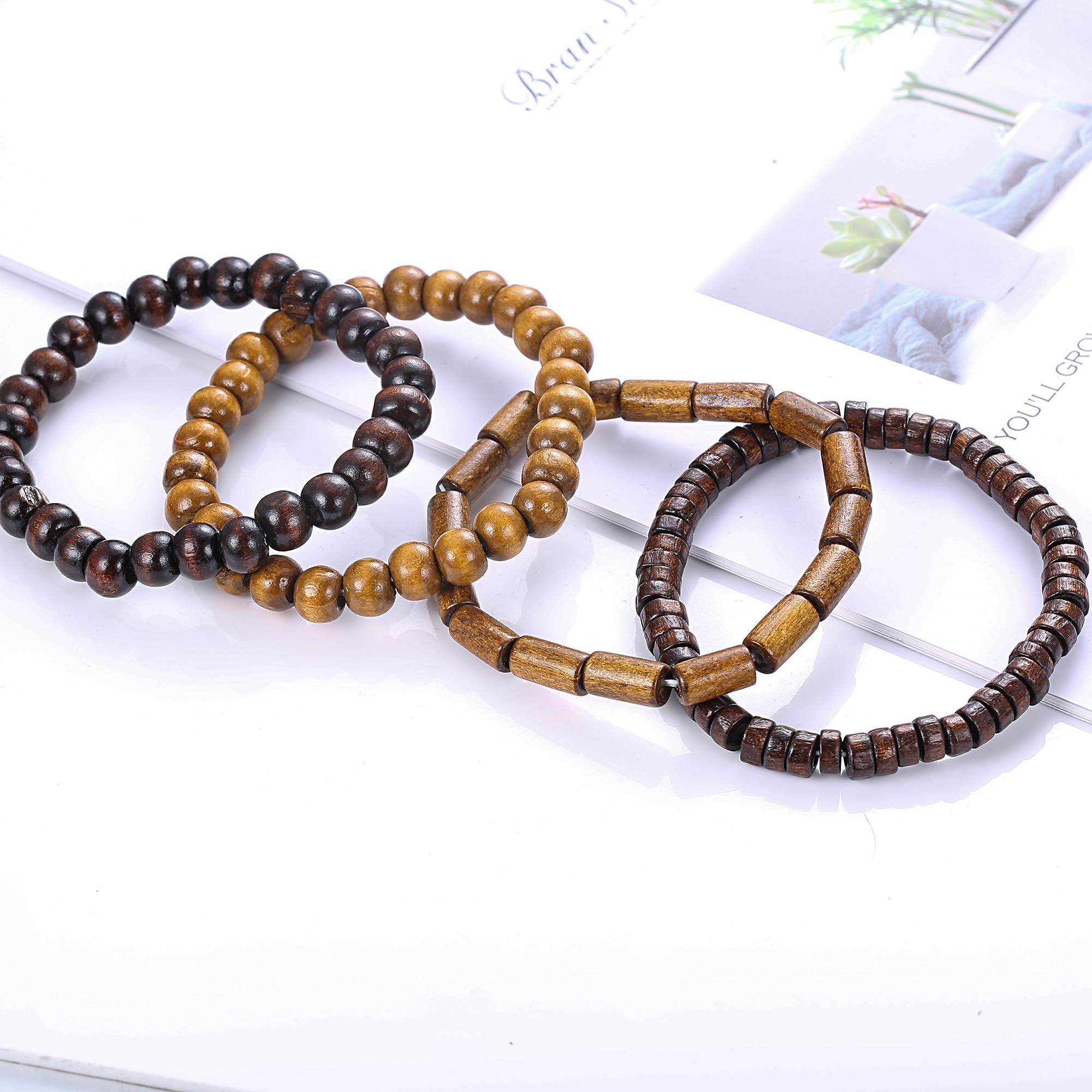 FINREZIO 24 Pcs Braided Leather Bracelet Set For Women Men Wristbands Boho Ethnic Tribal Linen Hemp Cords Beads Wrap Bracelets String Handmade Jewelry