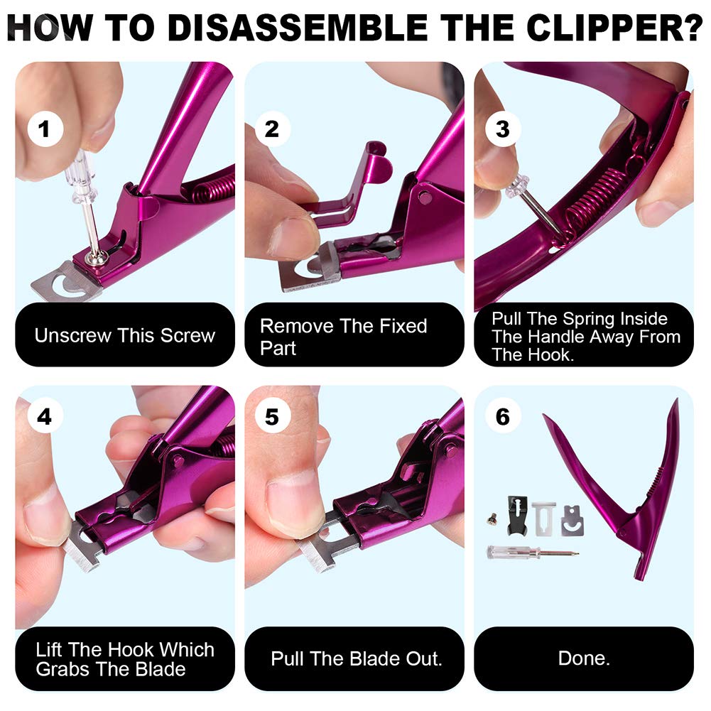 Elegant Violet Red Premium Adjustable Stainless Steel Artificial Acrylic Fake False Nail Tip Clipper Cutter Trimmer Manicure Pedicure Sharp Blade Clip Tool for Salon Home Nail Art Beauty Design DIY