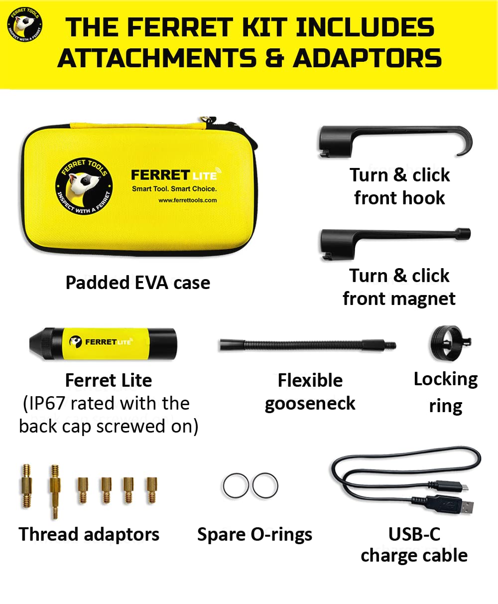FERRET LITE – Multipurpose Wireless Inspection Camera, Rechargeable, Always Up Viewing Function, NOW with a Wireless range of up to 130’ (40m) - line of sight.