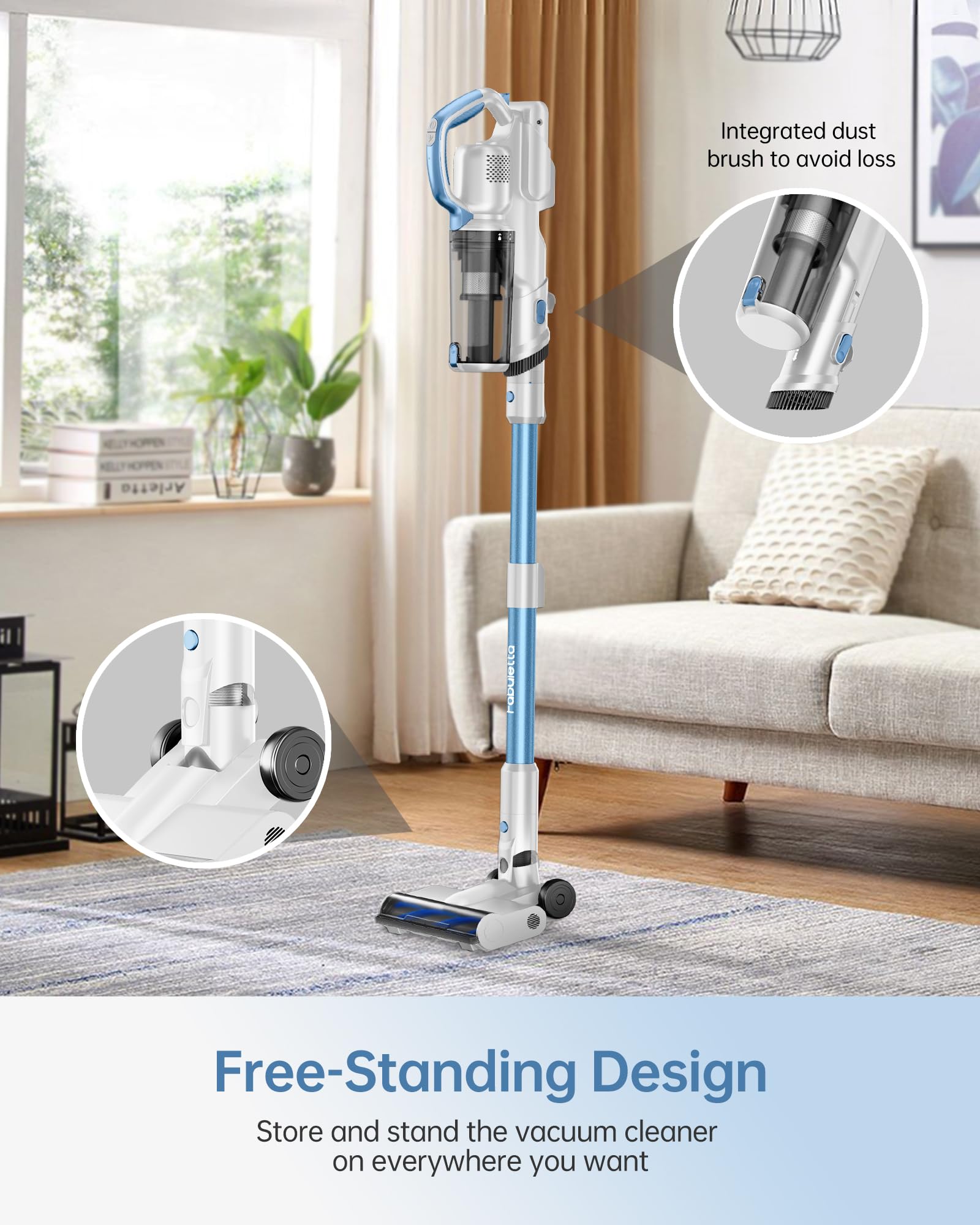 FABULETTA Cordless Vacuum Cleaner for Home, Up to 45 Min Runtime 6 in 1 Stick Vacuum Cleaner with Detachable Battery, Super Lightweight, Great for Pet Hair & Carpet & Hard Floor,White