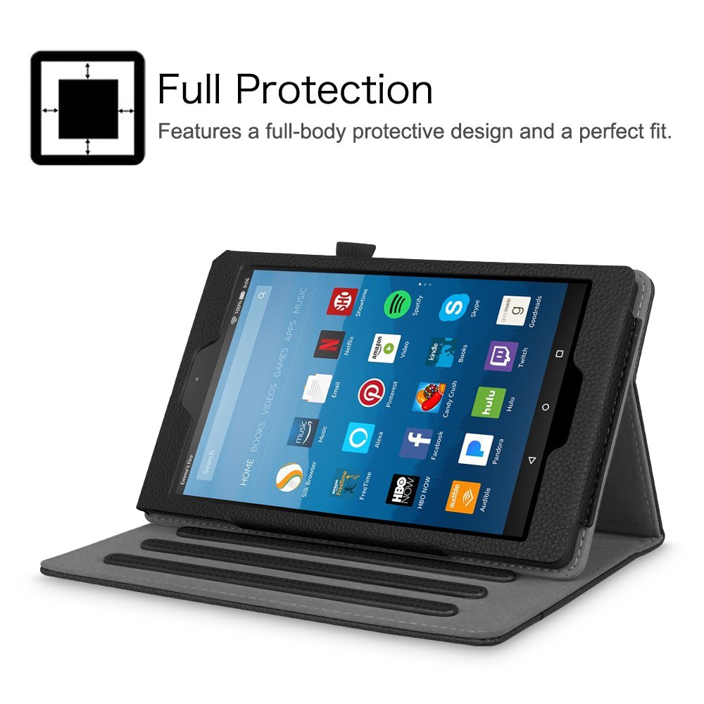 Fintie Case for Amazon Fire HD 8 Tablet (7th and 8th Generation Tablets, 2017 and 2018 Releases) - [Multi-Angle Viewing] Folio Stand Cover with Pocket Auto Wake/Sleep, Black