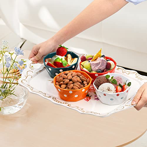 Nicunom 3 Pack Serving Trays with Handles, Melamine Stackable Serving Platter BPA-Free Rectangle Food Tray Set with Flower Pattern for Home, Parties and Restaurants, Safe for Dishwashe