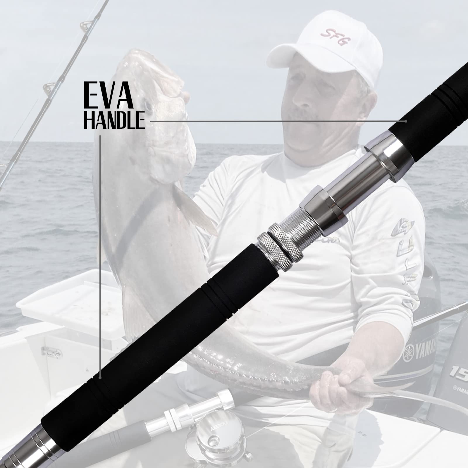 Fiblink Saltwater Offshore Heavy Trolling Fishing Rod Big Game Conventional Boat Fishing Roller Rod Pole with All Roller Guides (2-Piece,6-Feet,30-50lb)