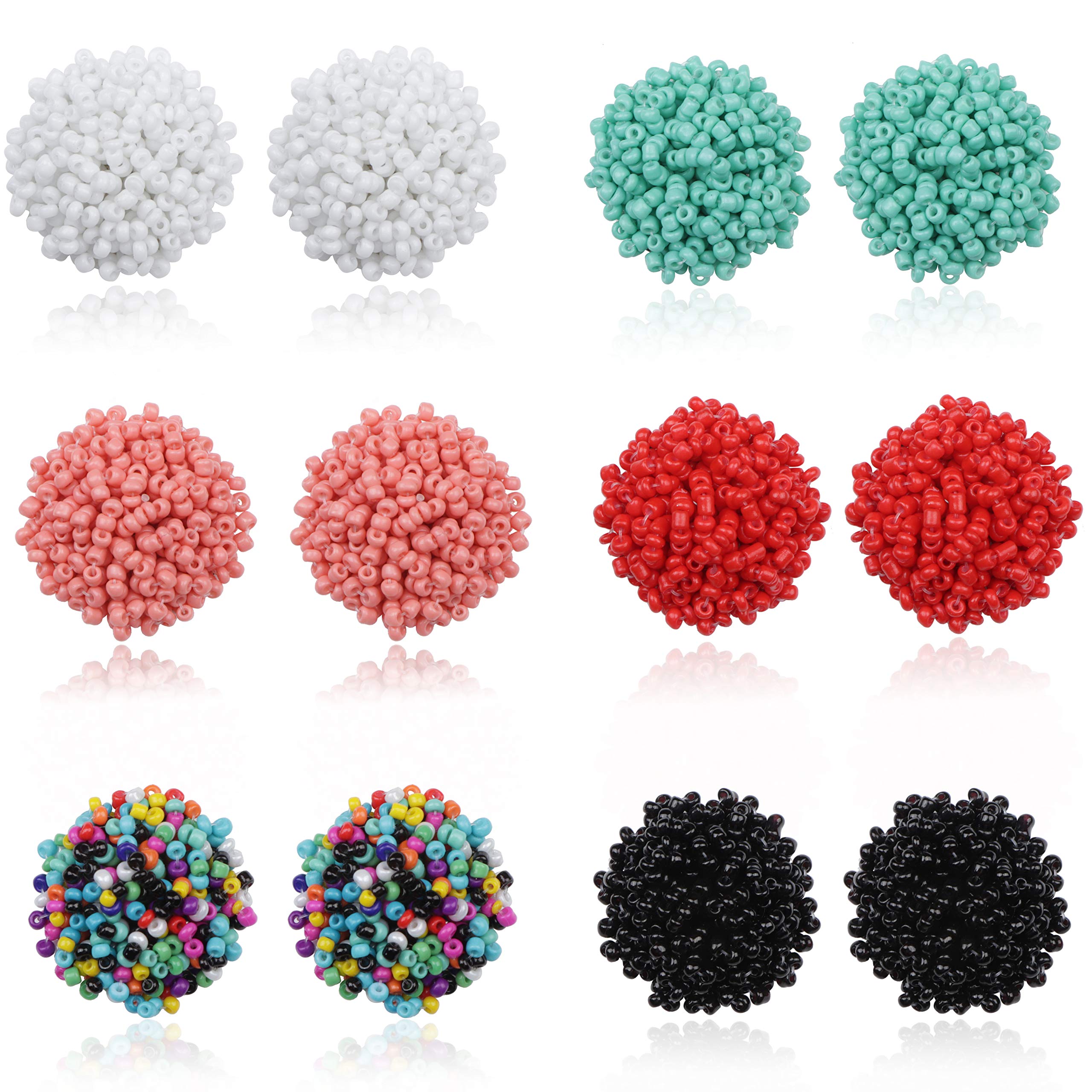 FIBO STEEL 6 Pairs Seed Beaded Stud Earrings Resin Bead Earrings For Women Bohemian Statement Cluster Rainbow Seed Beads Big Round Earrings