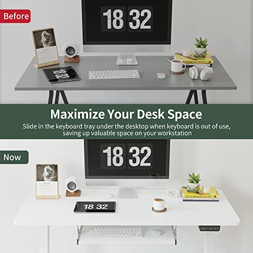 FEZIBO Standing Desk with Keyboard Tray, 48 × 24 Inches Electric Height Adjustable Desk, Sit Stand Up Desk, Computer Office Desk, White