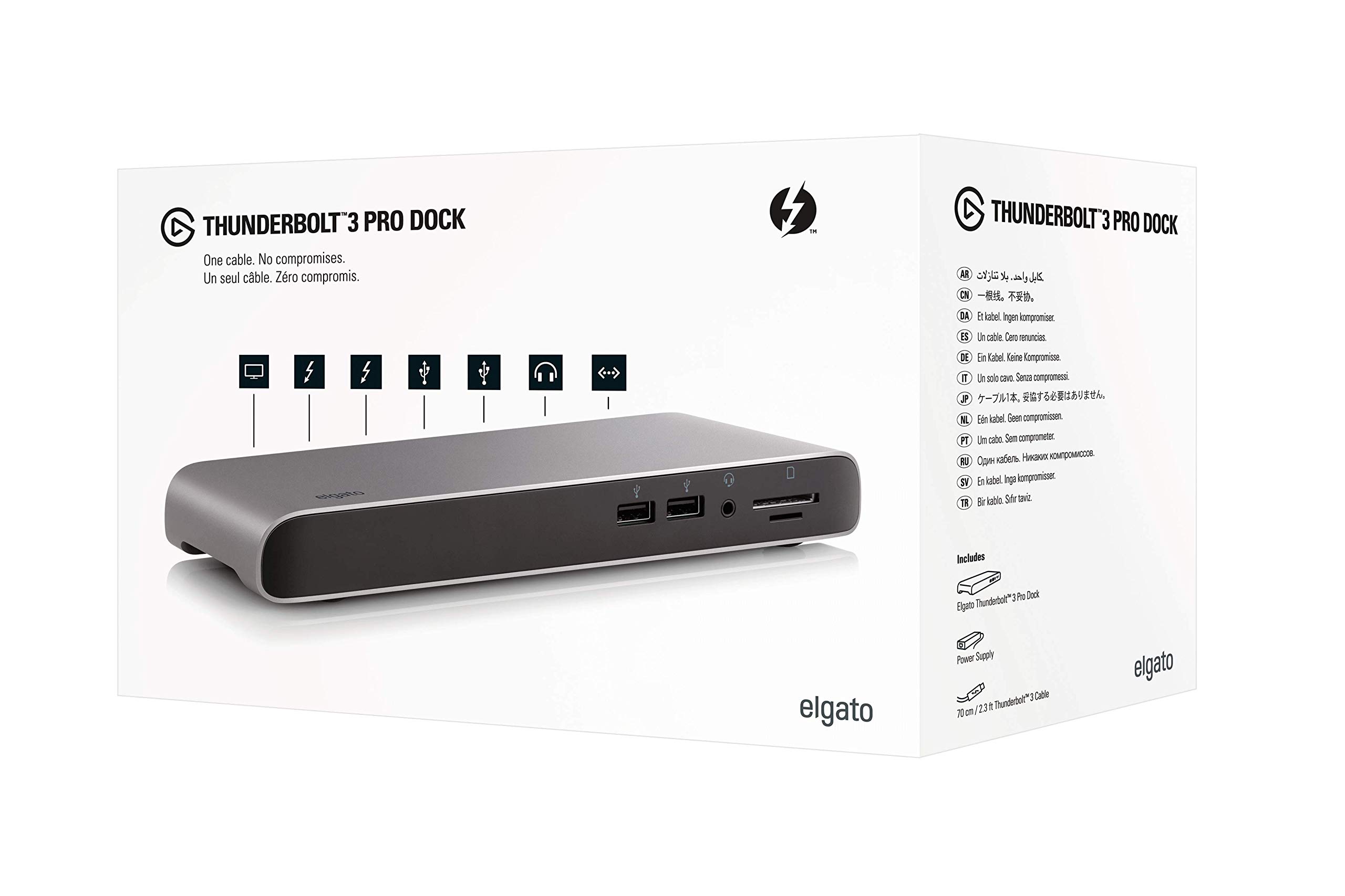 Elgato Thunderbolt 3 Pro Dock – With 50 Cm Thunderbolt Cable, 40Gb/S, Dual 4K Support, 2x Thunderbolt 3 (USB C), 4x USB 3.0, SD/Micro SD Card Reader, Audio I/O, Gigabit Ethernet, Aluminum Chassis.