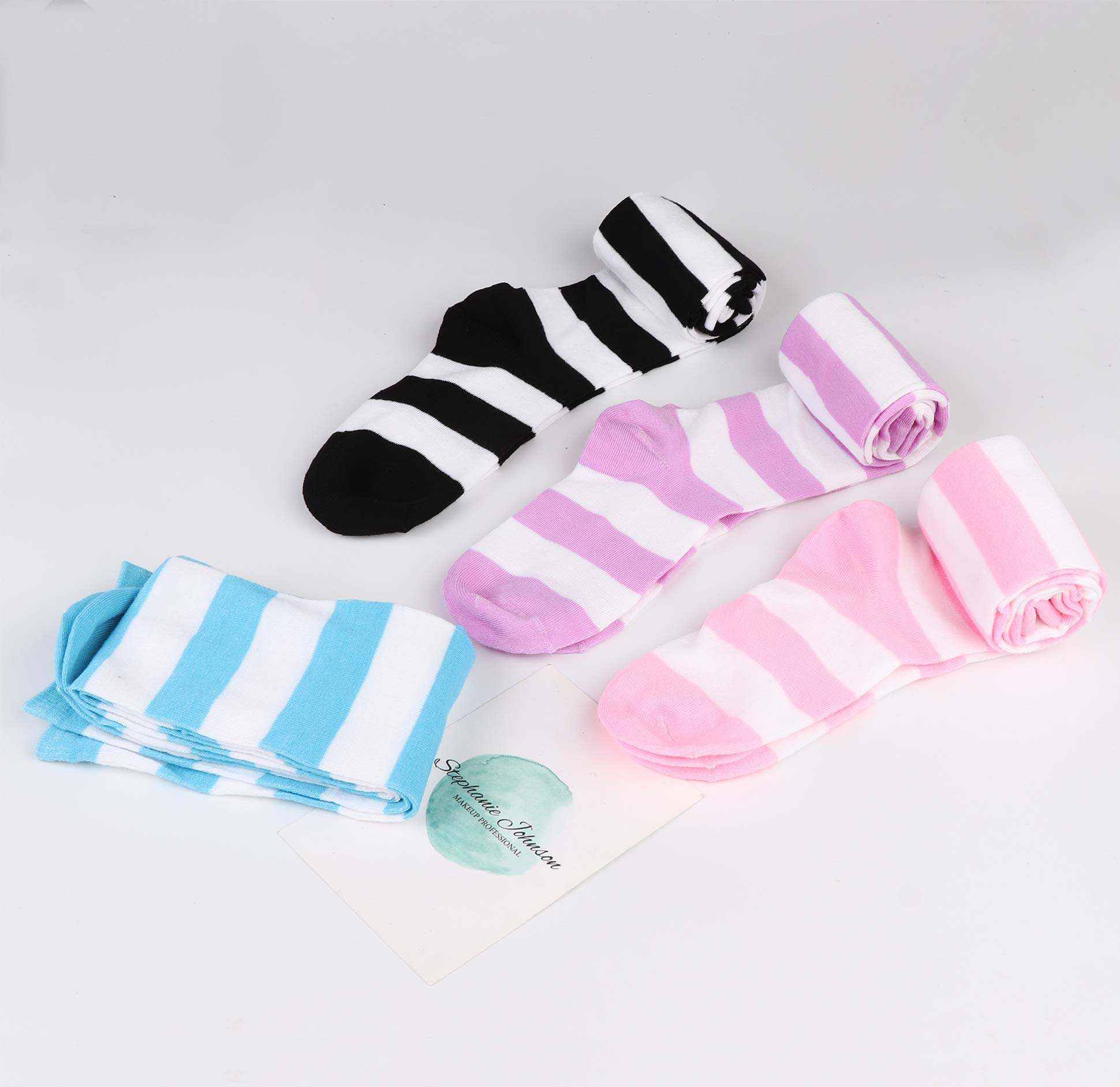 FIBO STEEL 6-8 Pairs Long Thigh High Socks for Women Striped Knee High Leg Warmers
