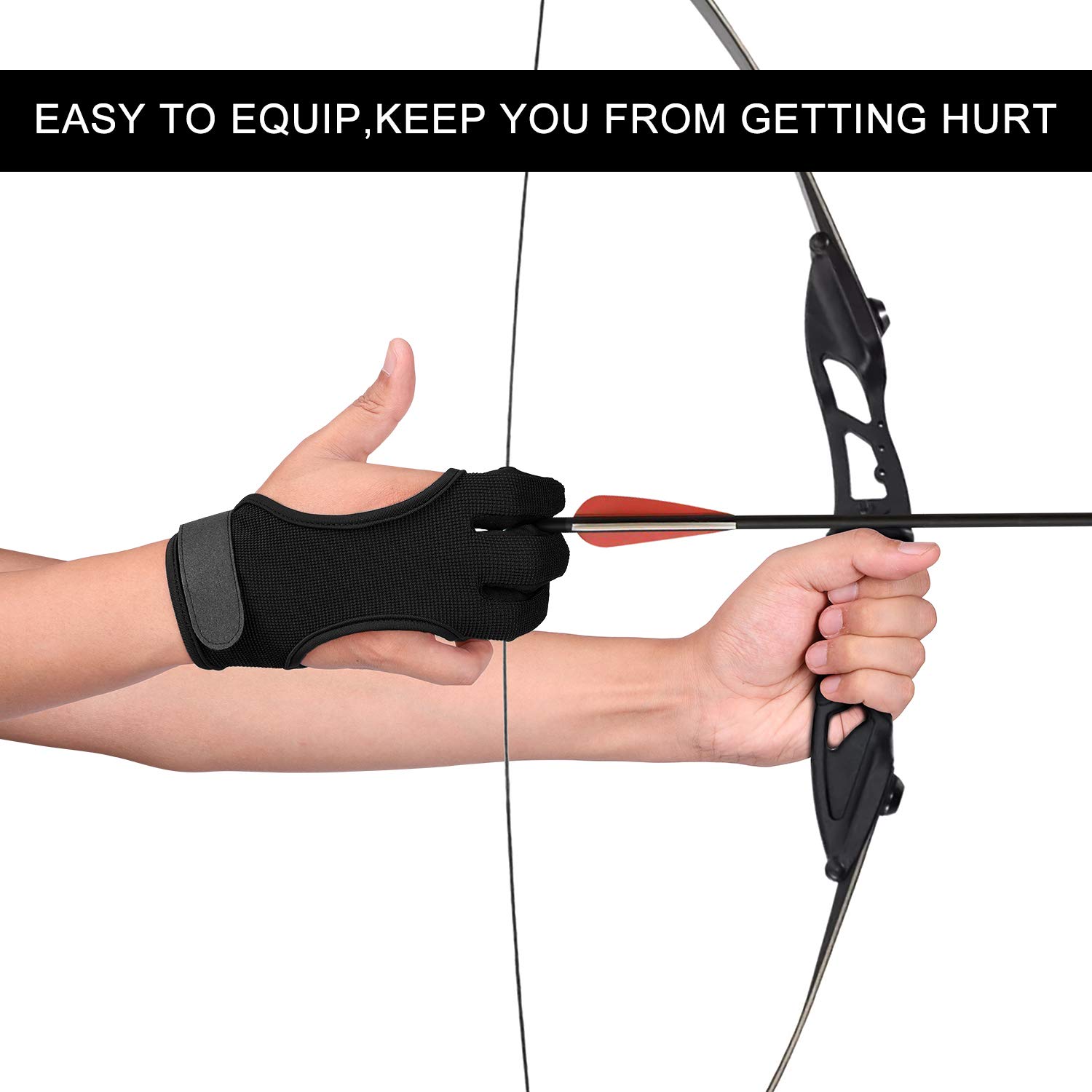FitsT4 Archery Gloves Leather Padded Three Finger Protector Bow Shooting Hunting Non Slip Glove for Kids Youth Adult Beginner Black S