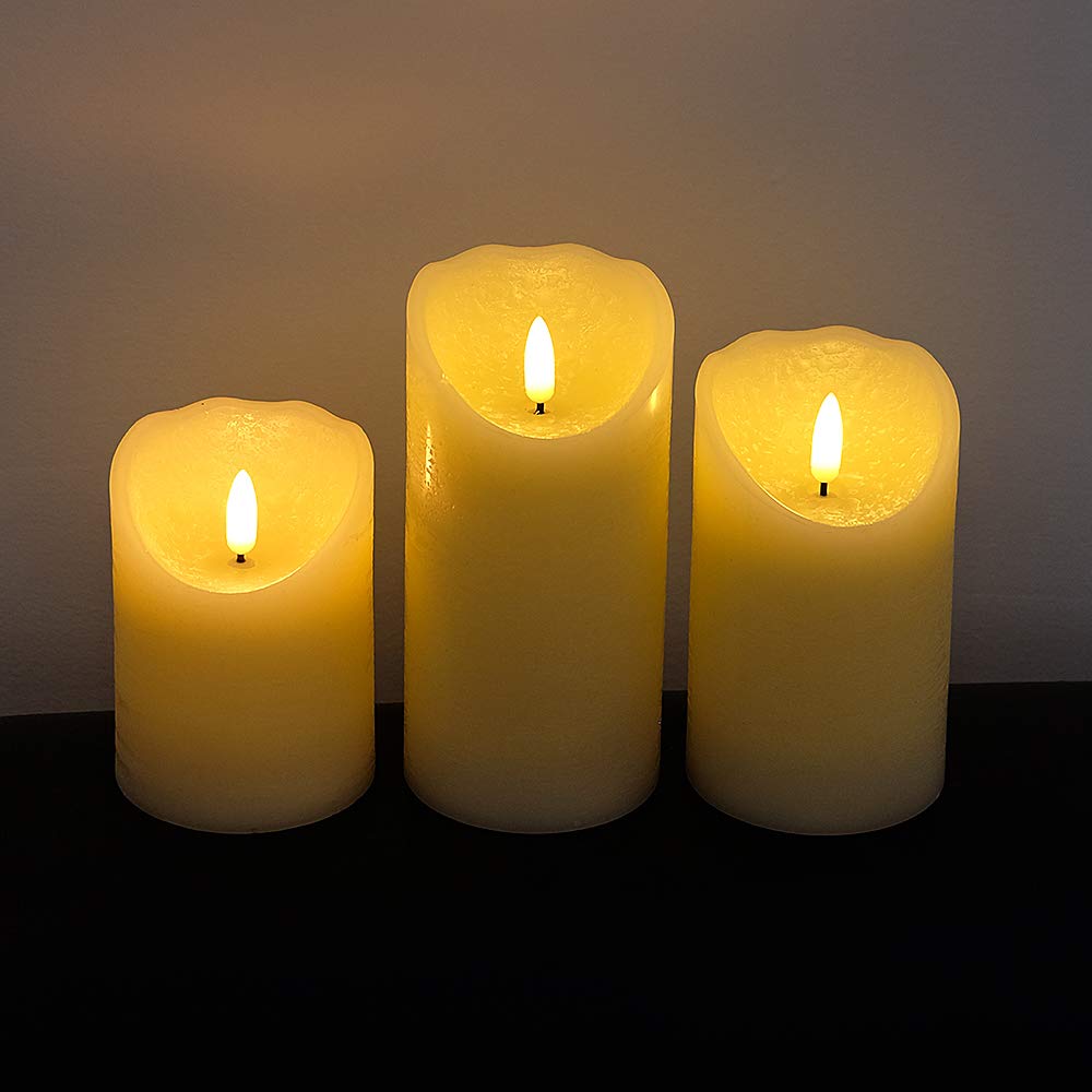 Eldnacele Flameless Flickering Candles with Timer, 3D Wick Real Wax Battery Operated Red Pillar Candles with 6H Timer Set of 3 for Home Wedding Party Christmas Decoration (D3β x H4β5β6β)