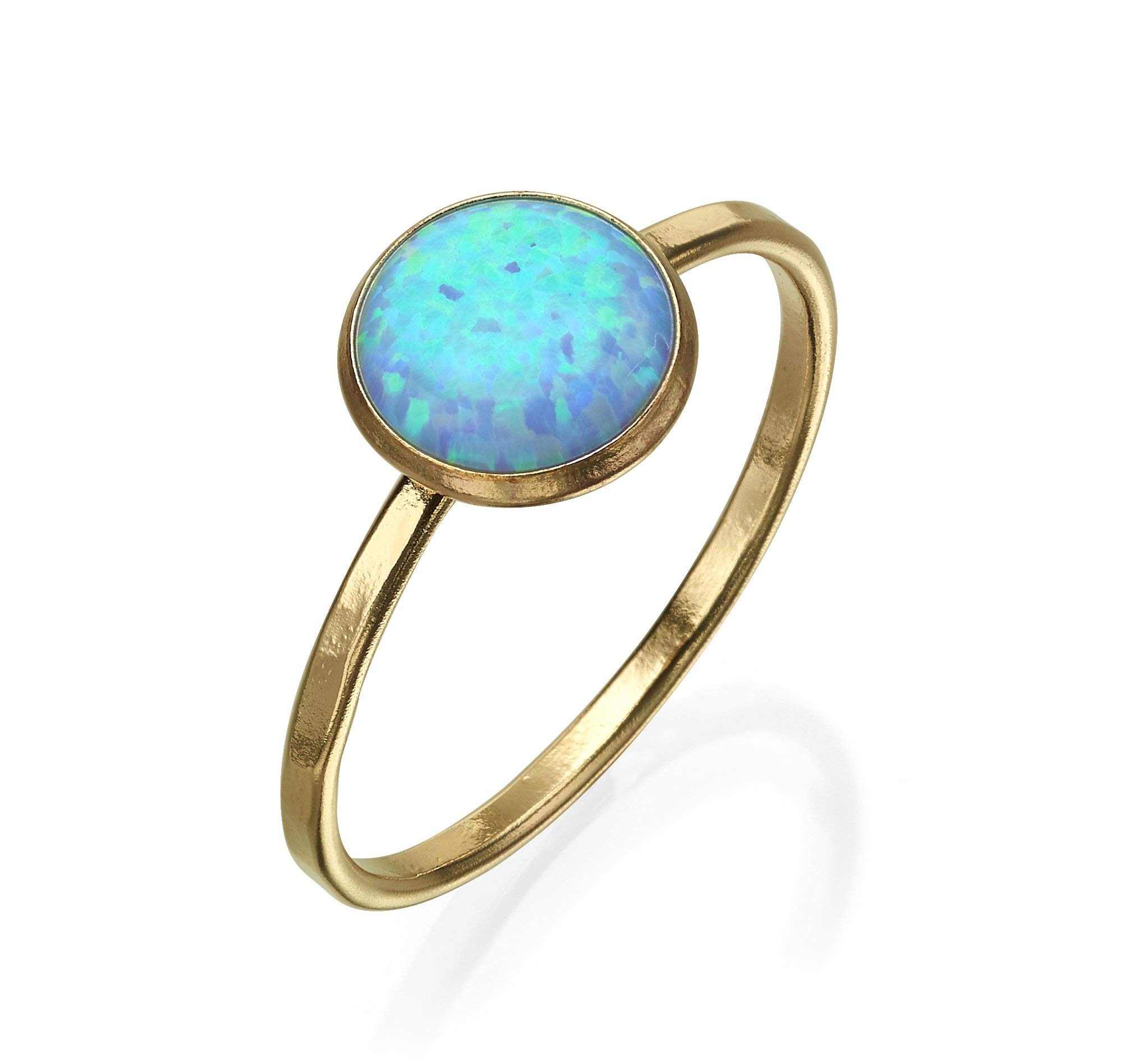 FABIN JEWELRY Gold filled Ring with Blue Opal Stone 8mm Dainty Ring