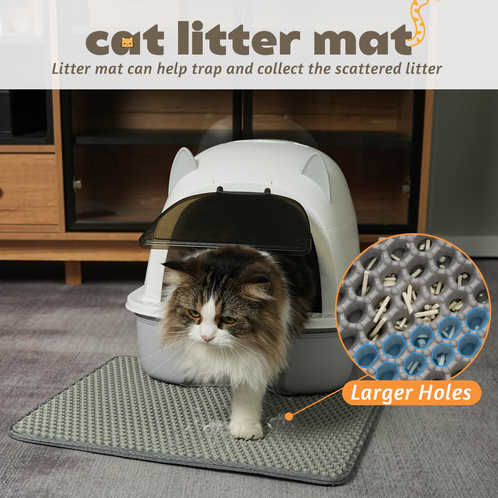 Eiiel Medium Cover Cat Litter Box with Lid,with Litter Double Layer Mat,Litter Box Enclosed Nonstick Litter Pan Durable Standard Litter Box, Great for Small & Medium Cats,7.14x16.1x20.5 Inches