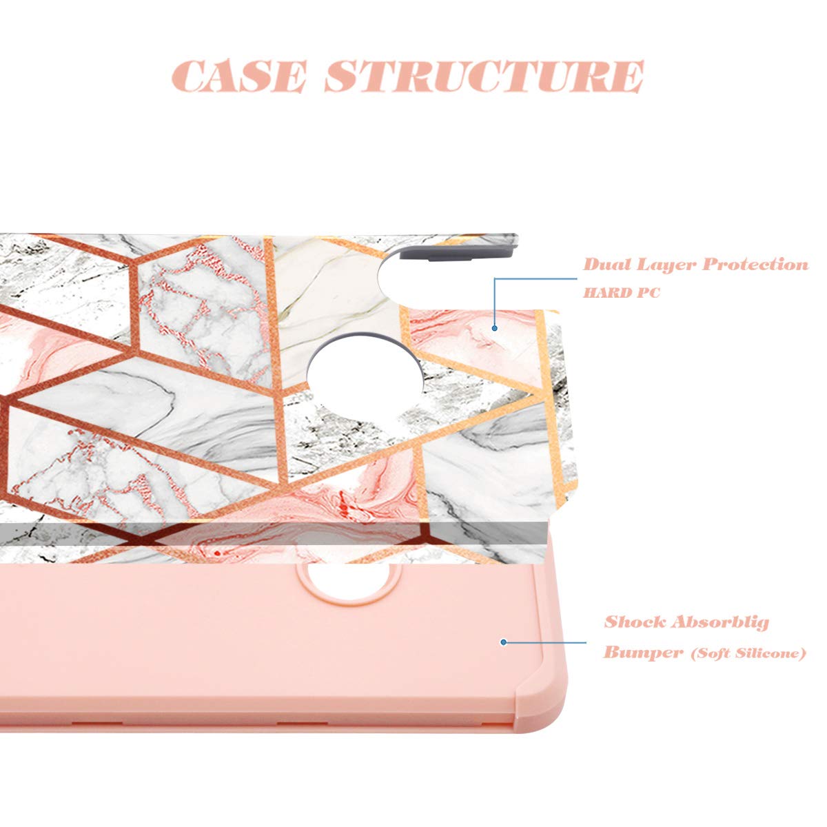Fingic ALCATEL 3V 2019 Case/ 5032W Case, Rose Gold Marble Design Shiny Glitter Bumper Hybrid Hard PC Soft Rubber Silicone Cover Anti-Scratch Shockproof Protective Case for Alcatel 3V 2019/ 5034W 6.7"