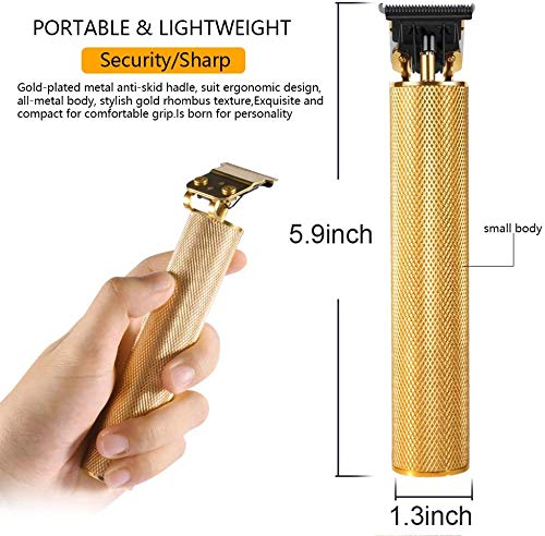 Electric Pro Hair Clippers T-Blade Beard Trimmer USB Rechargeable Cordless Outliner Hair Trimmers for Men Professional Grooming Kit With 4 Limit Comb Gold(0/1.5/3/6/9 mm)