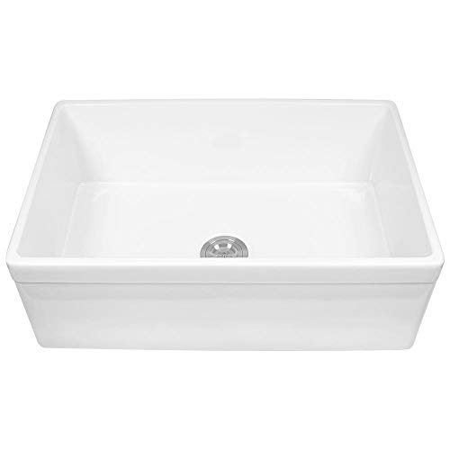MR Direct 415 Fireclay Farmhouse Kitchen Sink, 30 in Single Bowl, White