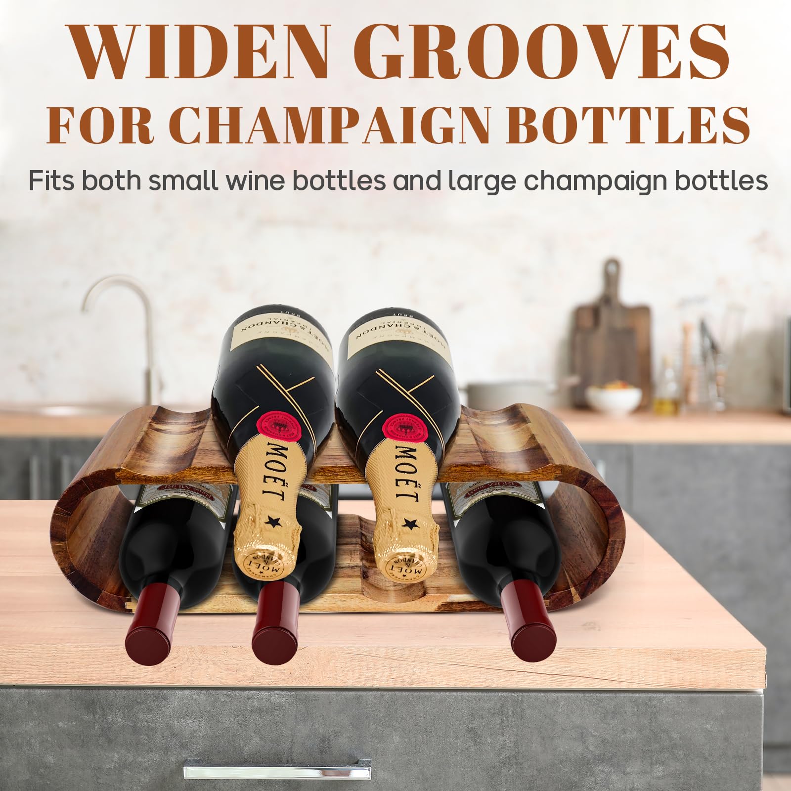 GooComfy (2023 Upgrade) Wooden Countertop Wine Rack, 8 Bottles Tabletop Champaign Holder, for Home Display and Wine Gift