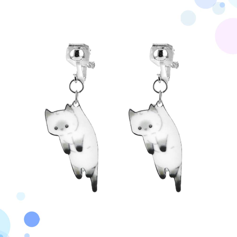 FENICAL Cat Ear Pendant Cute Clip On Earrings Without Piercing Eardrops or Women Ladies