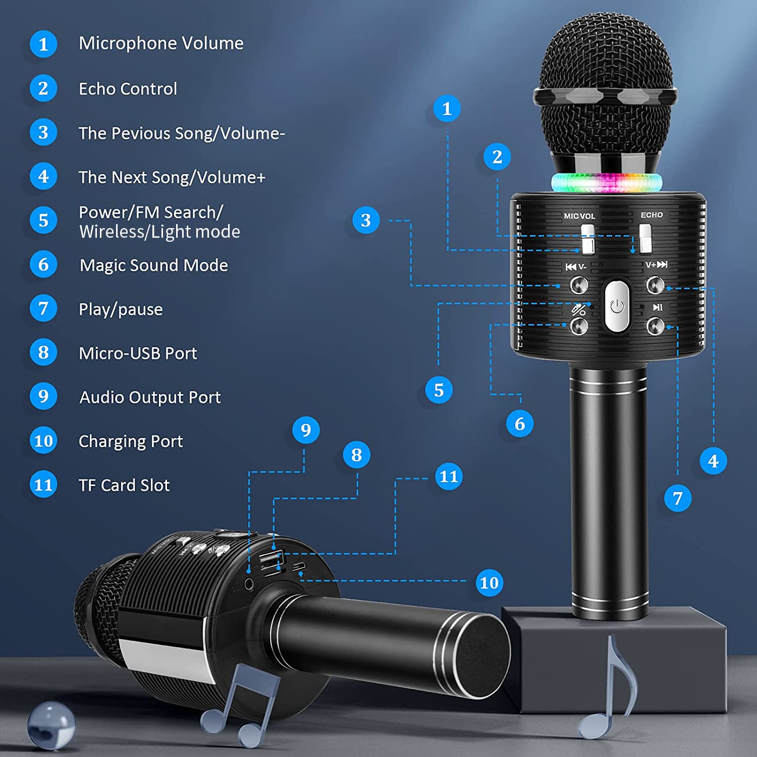 FISHOAKY Karaoke Microphone for Kids, 3 in 1 Portable Wireless Microphone Speaker Music Singing Voice Recording Karaoke Machine with Android/iOS for Home KTV Player Outdoor