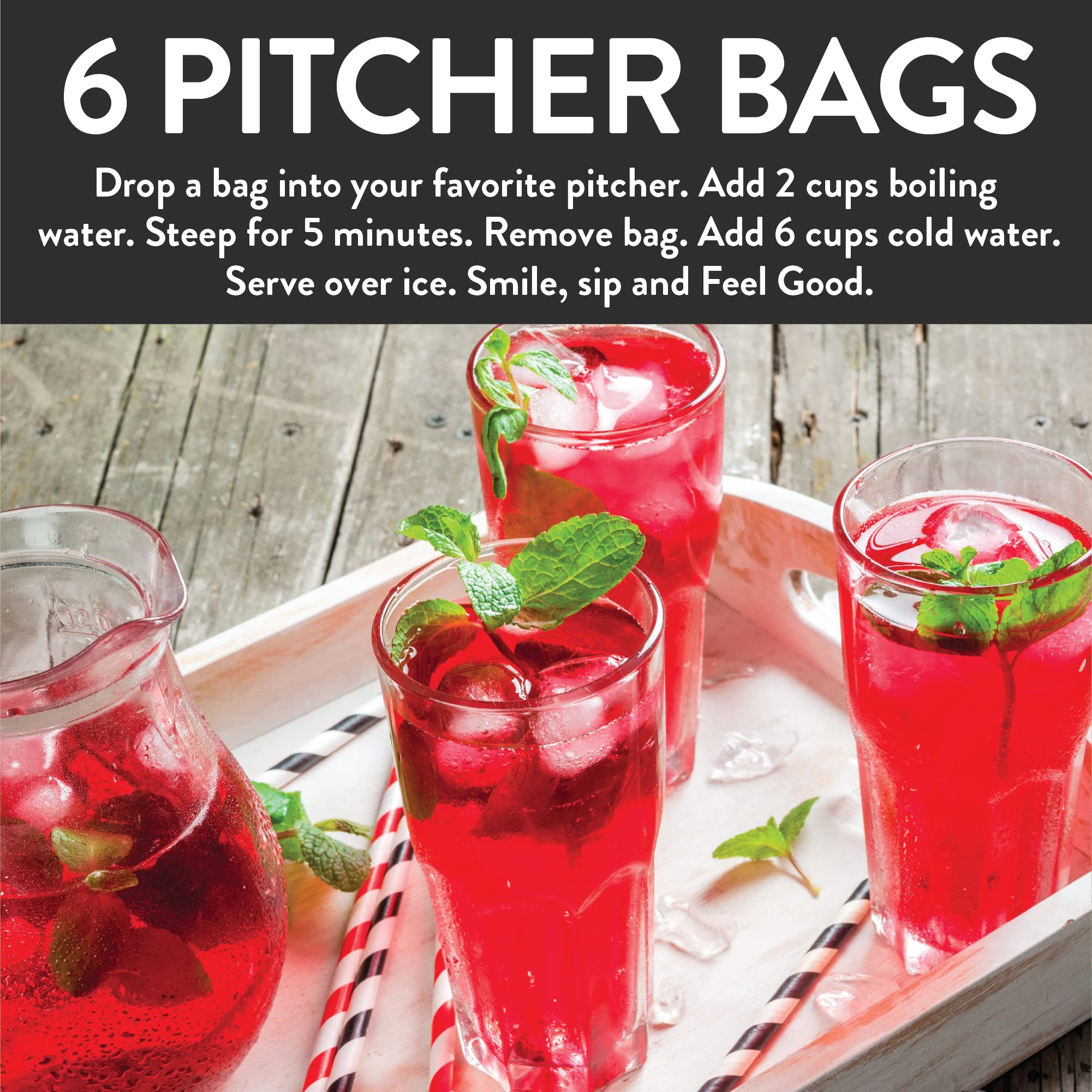 FGO Organic Hibiscus Iced Tea, Eco-Conscious Tea Bags, 6 Pitcher Bags, Packaging May Vary (Pack of 1)