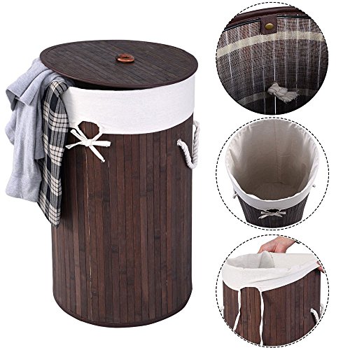 Ninitya Bucket folding dirty clothes basket with lid dark brown