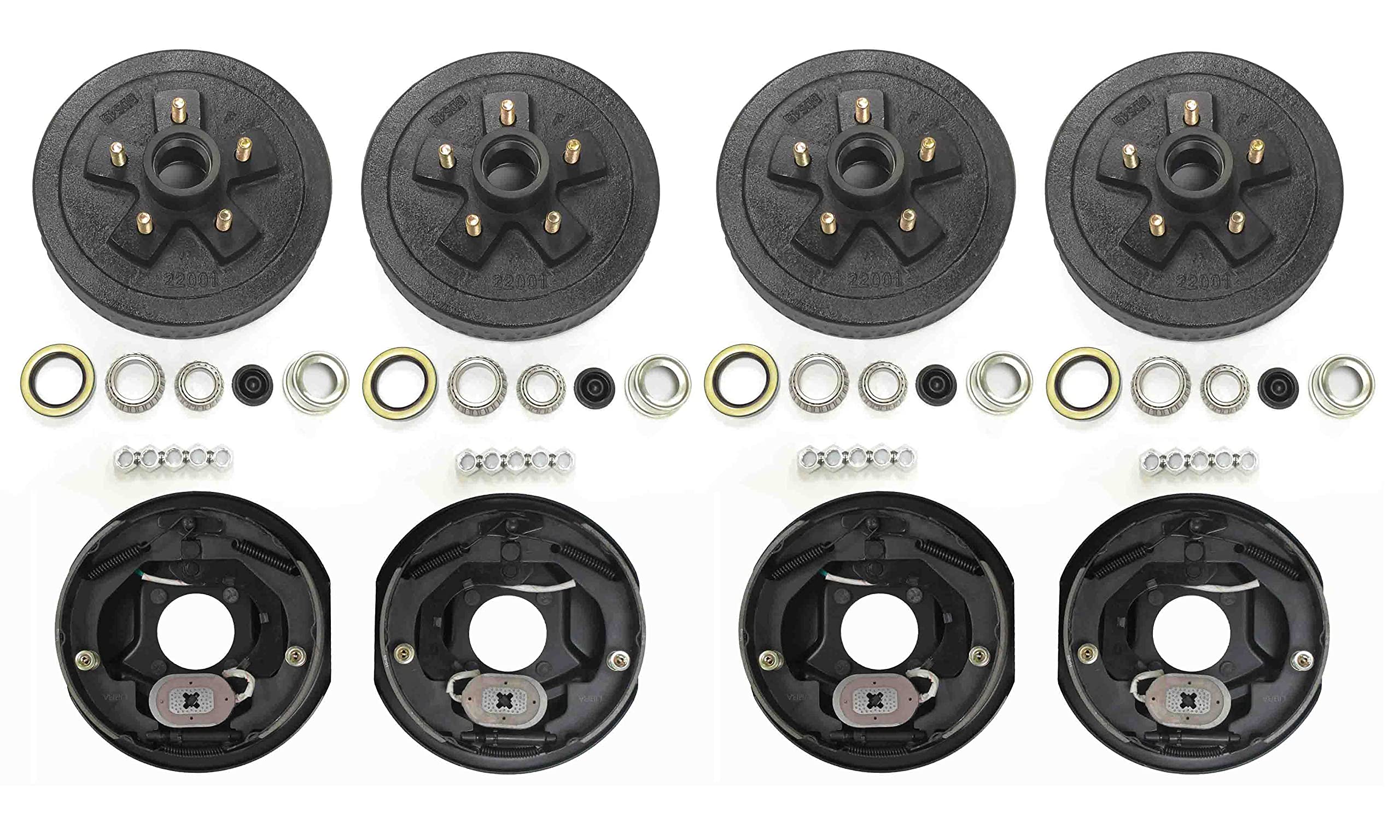 Libra 2 Sets Trailer 5 on 4.5" B.C. Hub Drum Kits with 10" x2-1/4 Electric Brakes for Tandem 3500 Lbs Axles